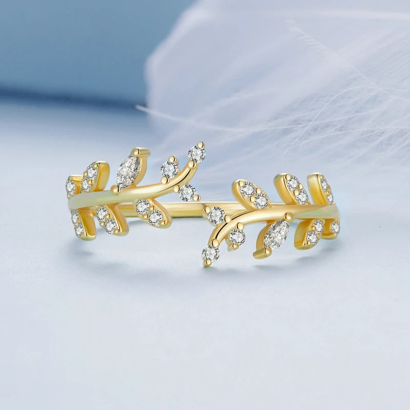 Zirkonia Leaf Ring 18K Guldbelagt – Callisto Jewellery