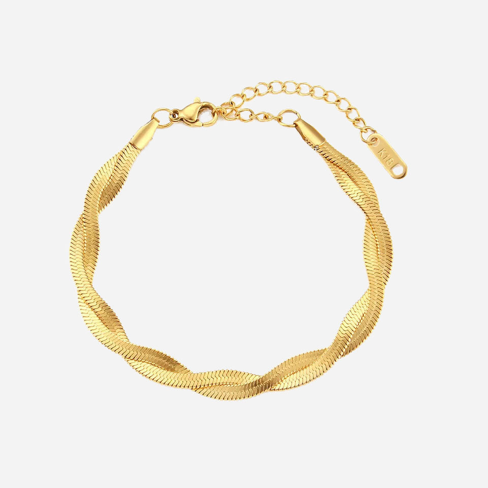 Flettet Flad Slange Armbånd 18K Guldbelagt 4mm – Callisto Jewellery